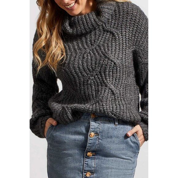 Tribal | Sweaters | 223 Tribal Cable Knit Turtleneck Sweater Charcoal ...